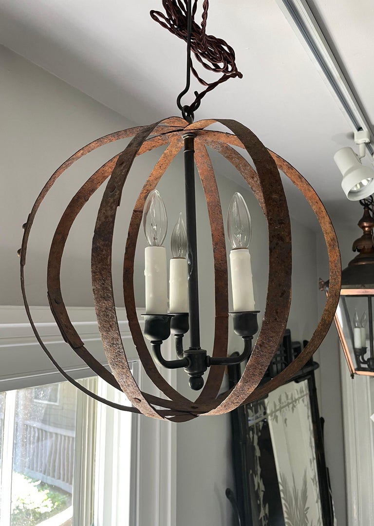19th C French Wrought Iron Spherical Chandelier #1 For Sale at 1stDibs