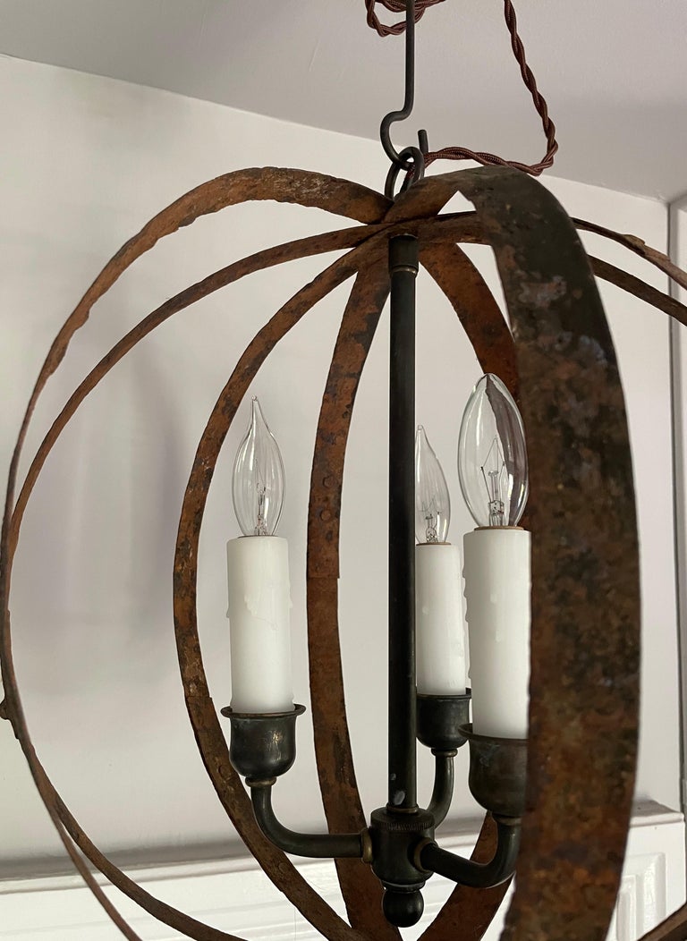 19th C French Wrought Iron Spherical Chandelier #2 For Sale at 1stDibs