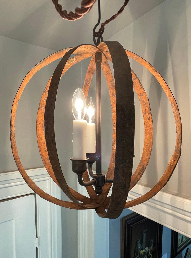 19th C French Wrought Iron Spherical Chandelier #2 For Sale at 1stDibs