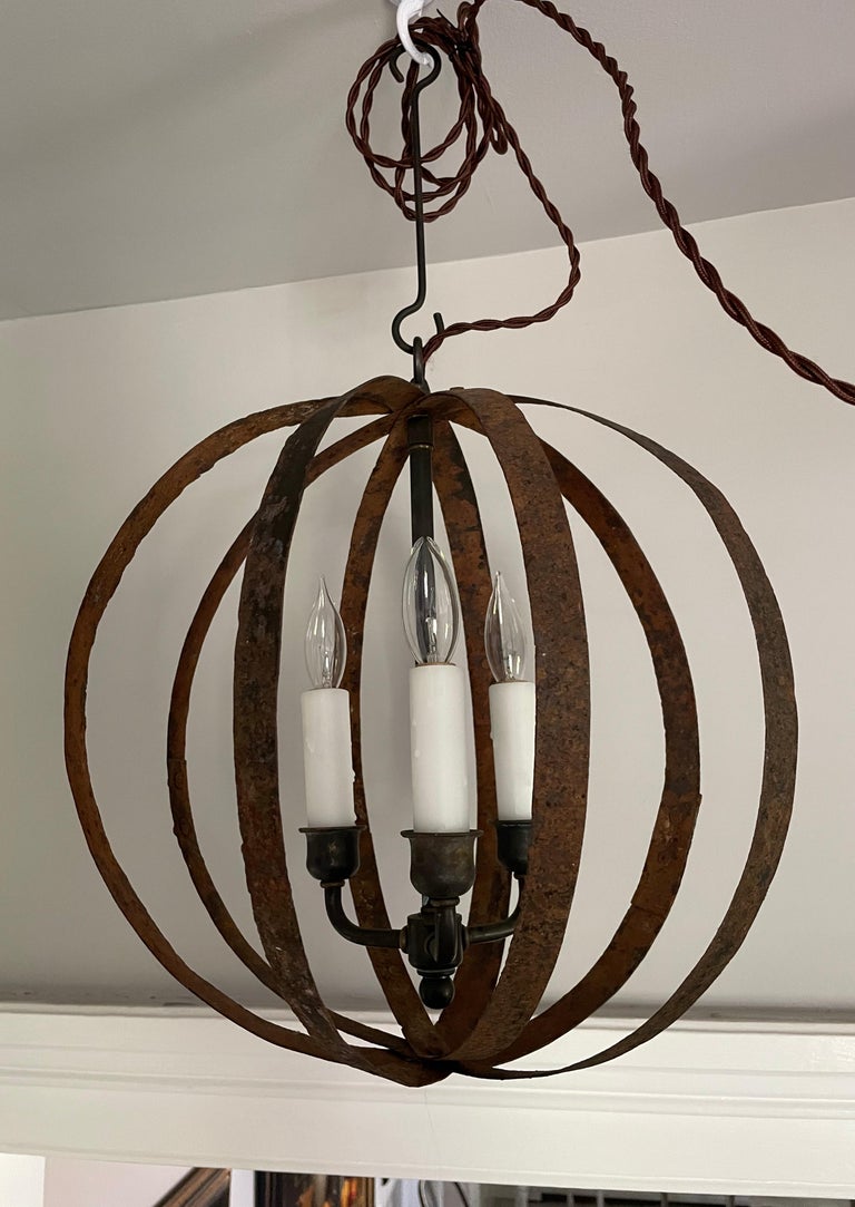 19th C French Wrought Iron Spherical Chandelier #2 For Sale at 1stDibs