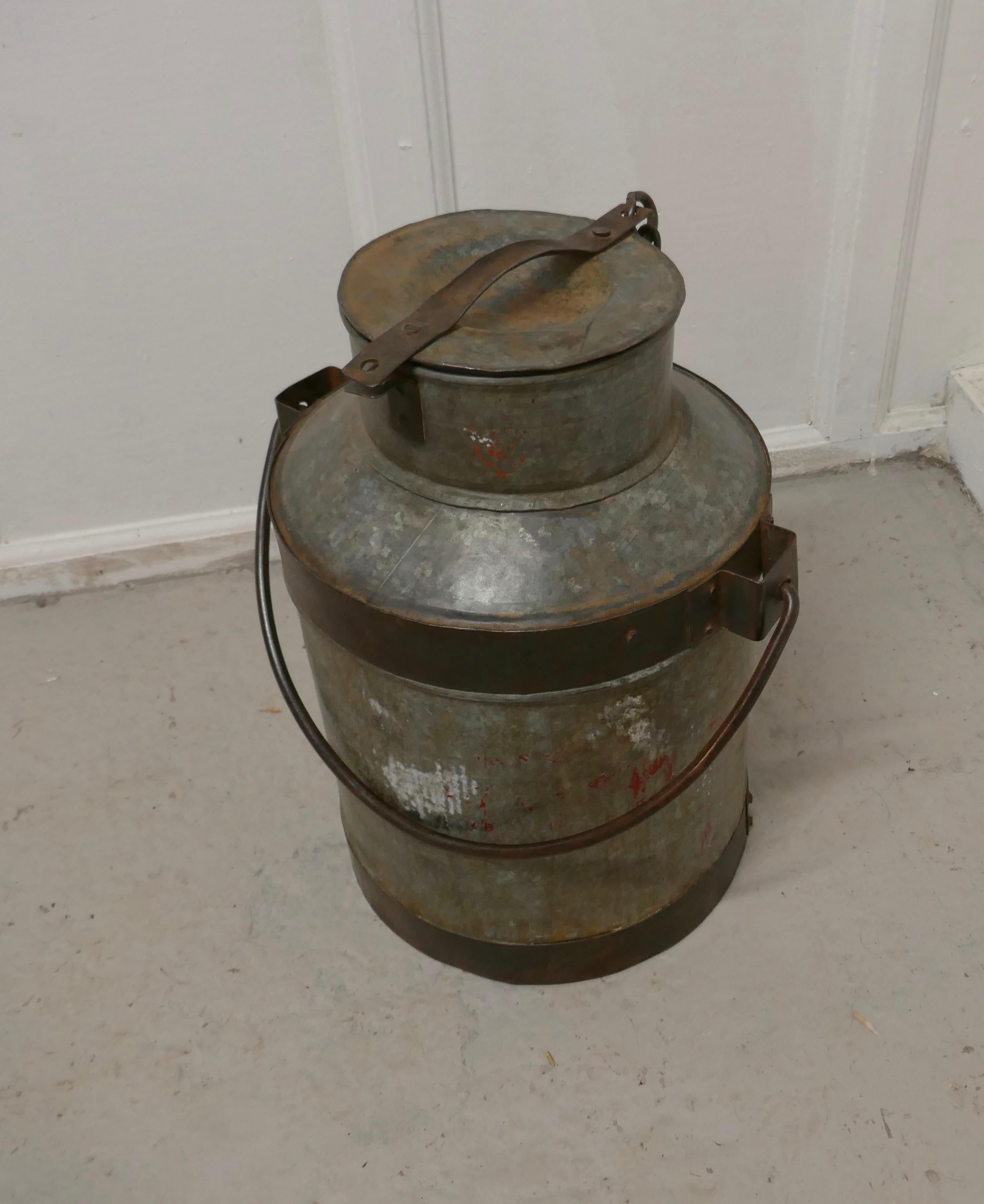 19th Century Galvanised Metal Milk Churn with Iron Strapping at 1stDibs