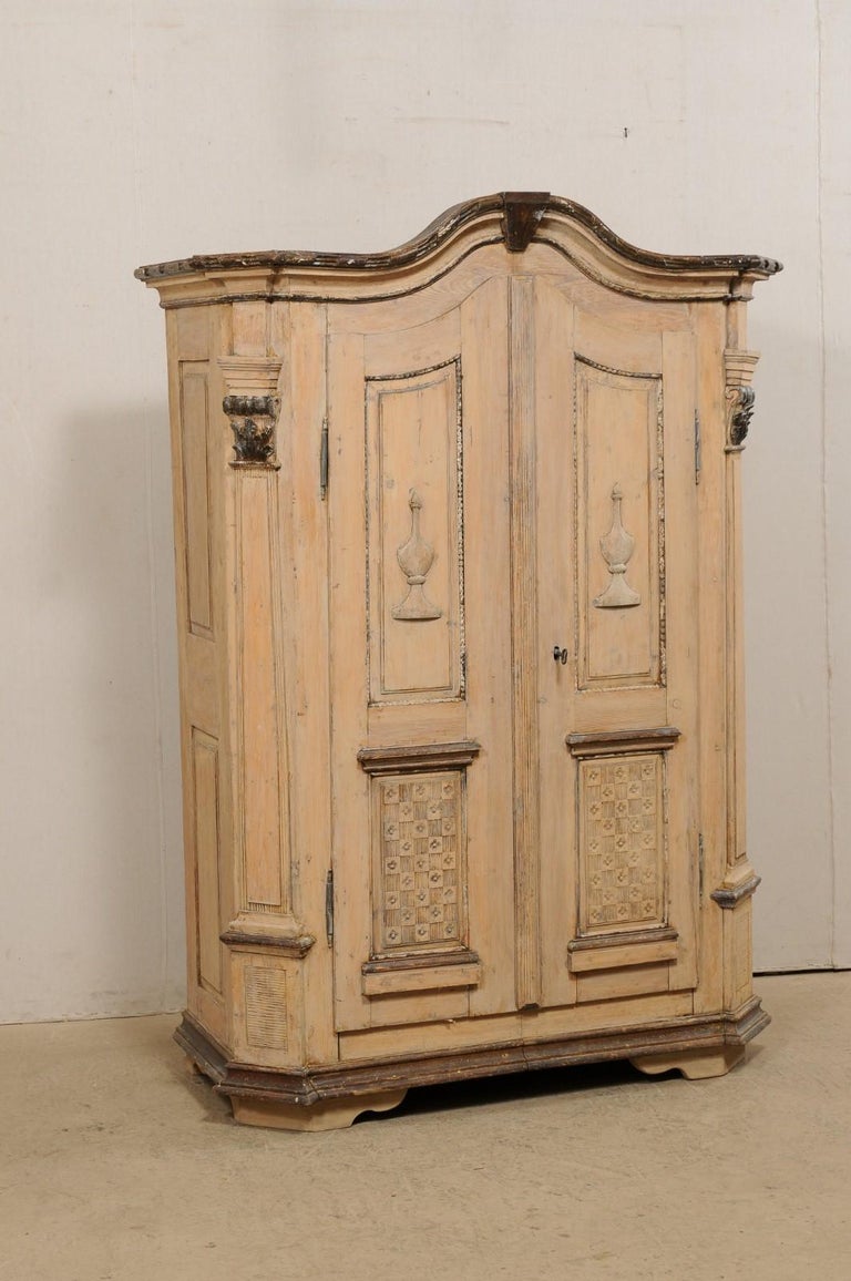 19th C. German Tall Storage Cabinet w/ Arched Cornice and Decorative ...