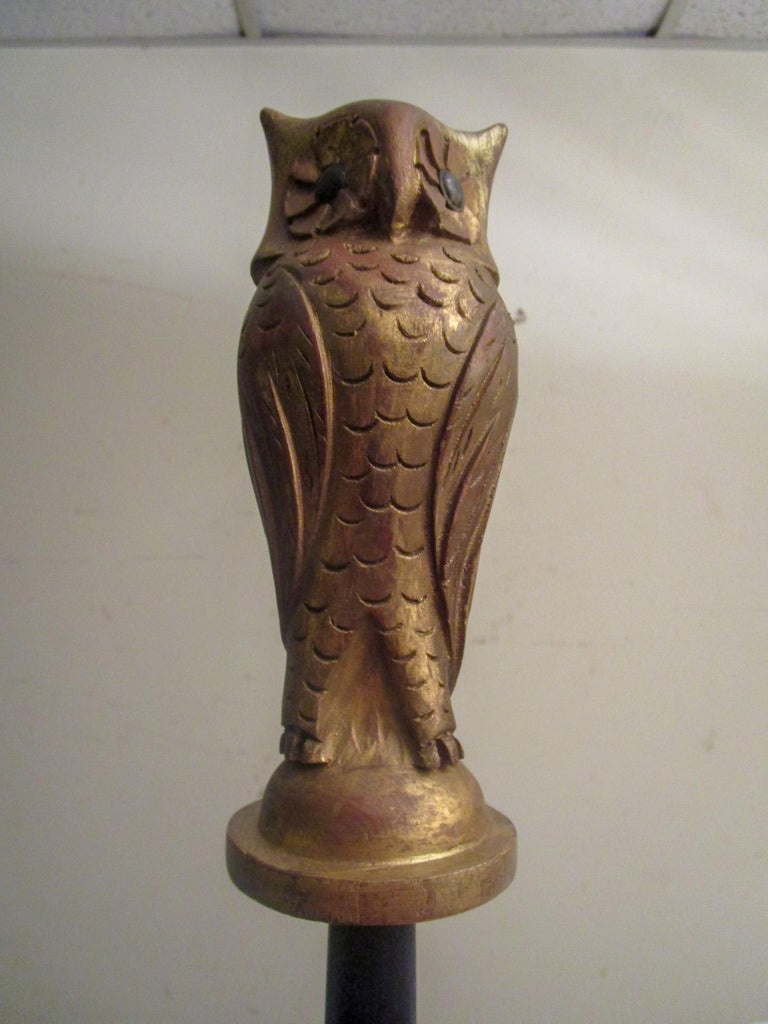 19th c Gold Giltwood Freemasons Fraternal Ceremonial Owl Staff on Metal ...