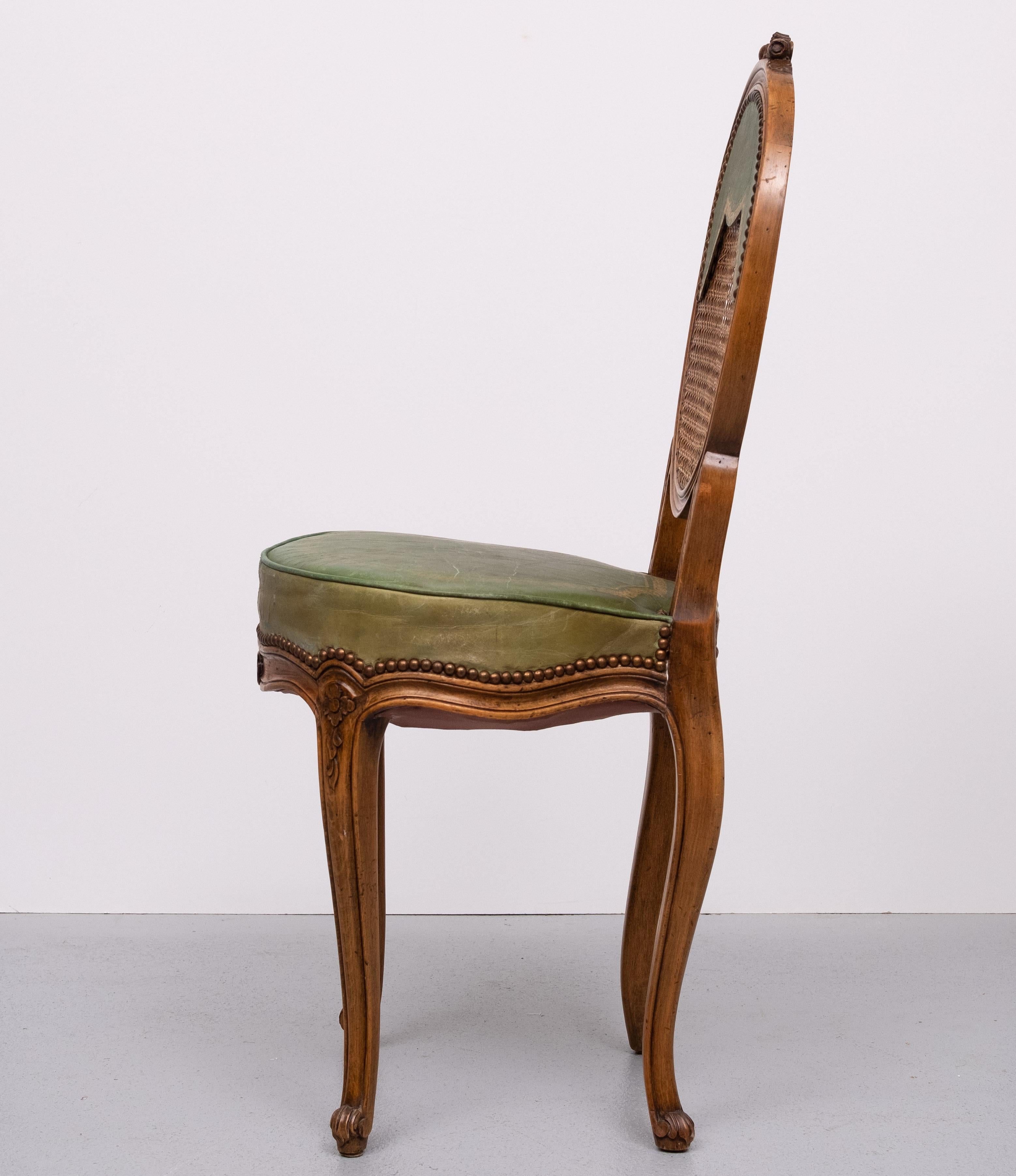 19th c., Green Leather Medallion chair Louis xvi style France at 1stDibs