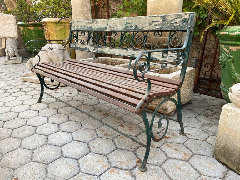 Hand Forged Metal and Wood Garden Bench rustic Seat Furniture Antiques ...