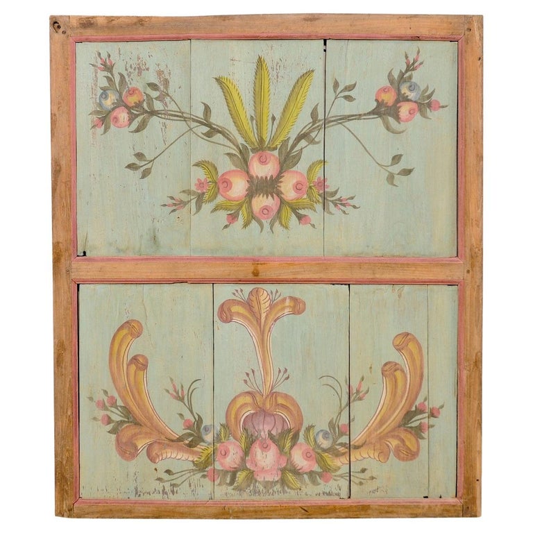 19th C. Hand-Painted Wooden Wall Panel in Floral Motif For Sale at 1stDibs