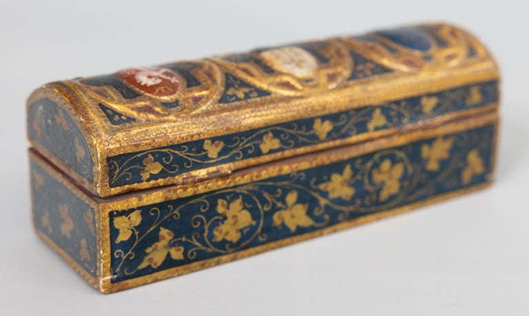 19th C. Italian Florentine Lacquer Work Gilded Stamp Box With Heraldic ...