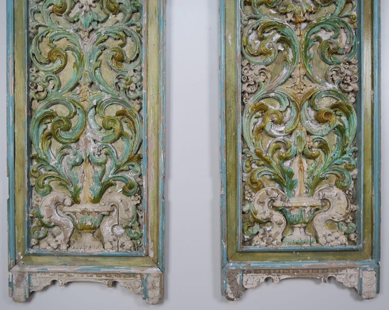 19th Century Italian Painted Carved Wood Panels, Pair at 1stDibs