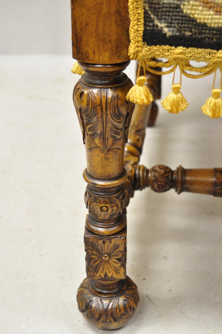 Italian Renaissance Carved Walnut Figural Needlepoint Throne Armchair ...
