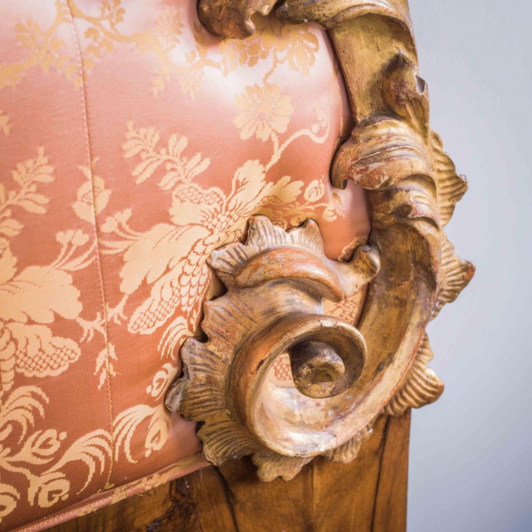 19th C. Italian Rococo Style Giltwood Headboard Upholstered in ...