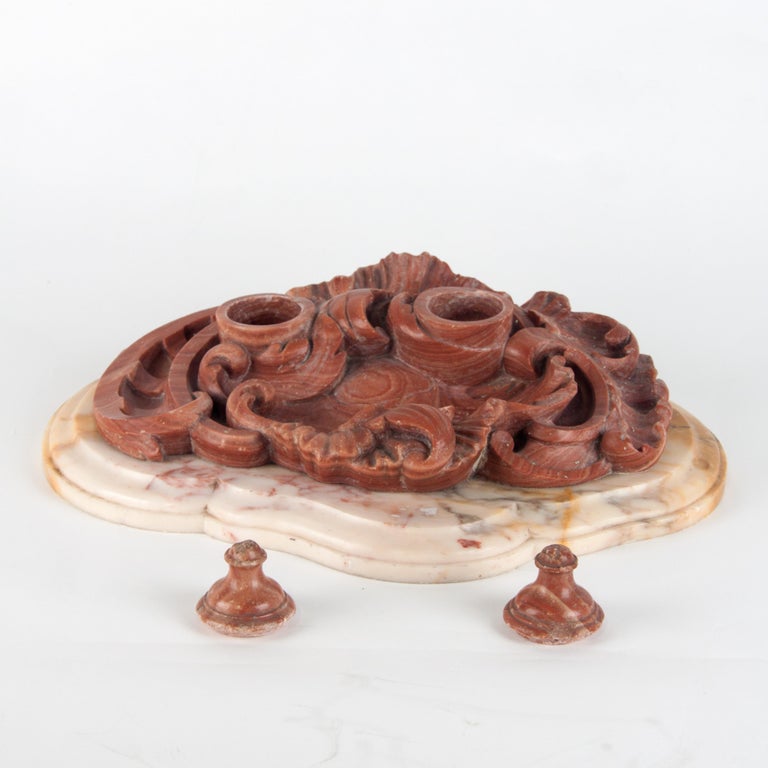 19th Century Italian Siena Marble Ink Set For Sale at 1stDibs