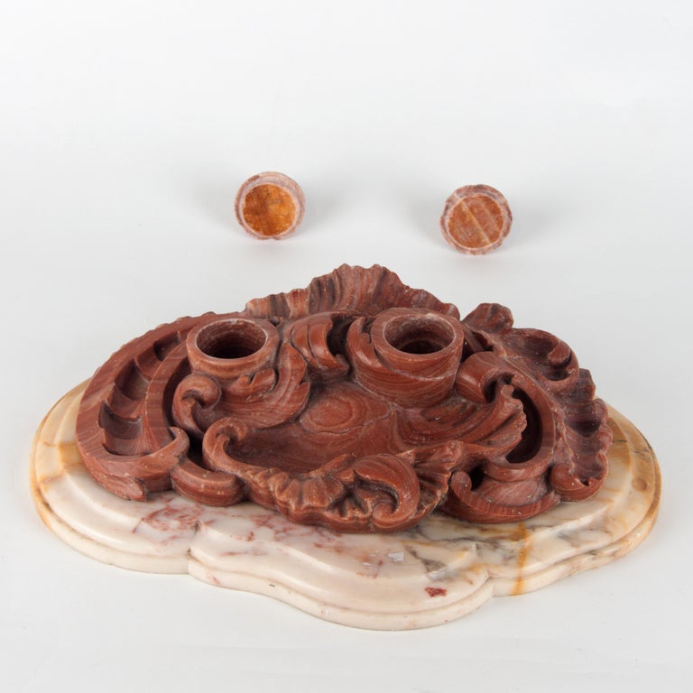 19th Century Italian Siena Marble Ink Set For Sale at 1stDibs