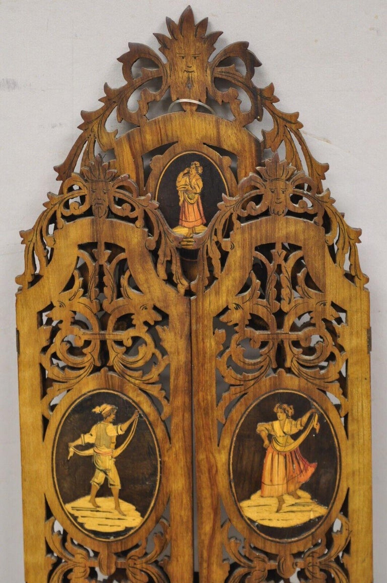 19th Century Italian Sorrento Triptych Folding Inlaid Travel Mirror Easel Stand For Sale at 1stDibs