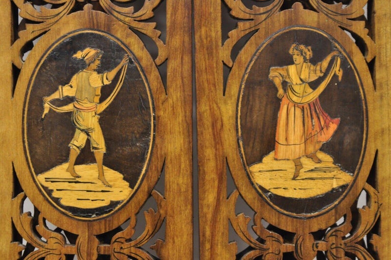 19th Century Italian Sorrento Triptych Folding Inlaid Travel Mirror Easel Stand For Sale at 1stDibs