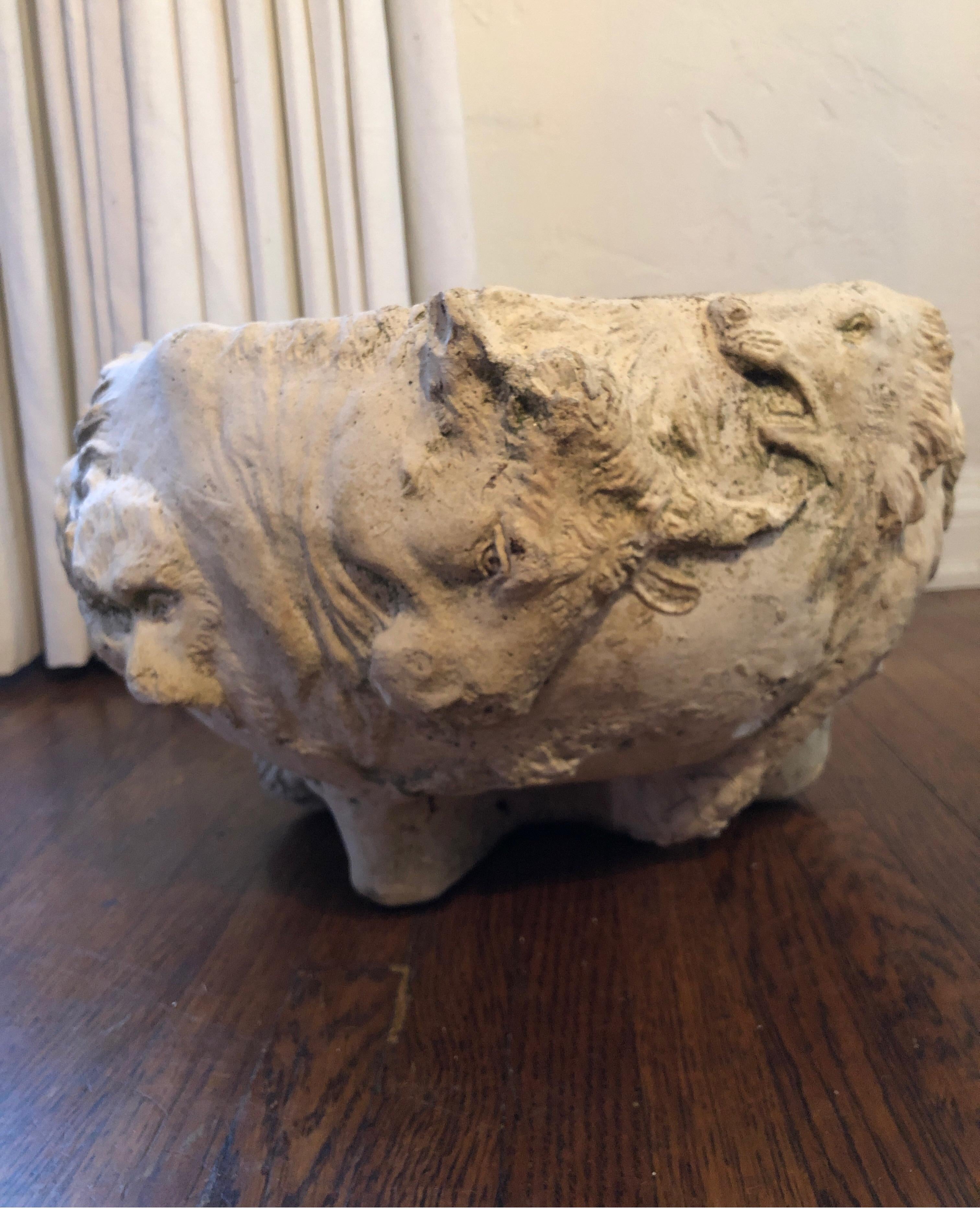 Italian Stone Garden Urn/Planter/Jardinière with Lion and Animal Faces ...