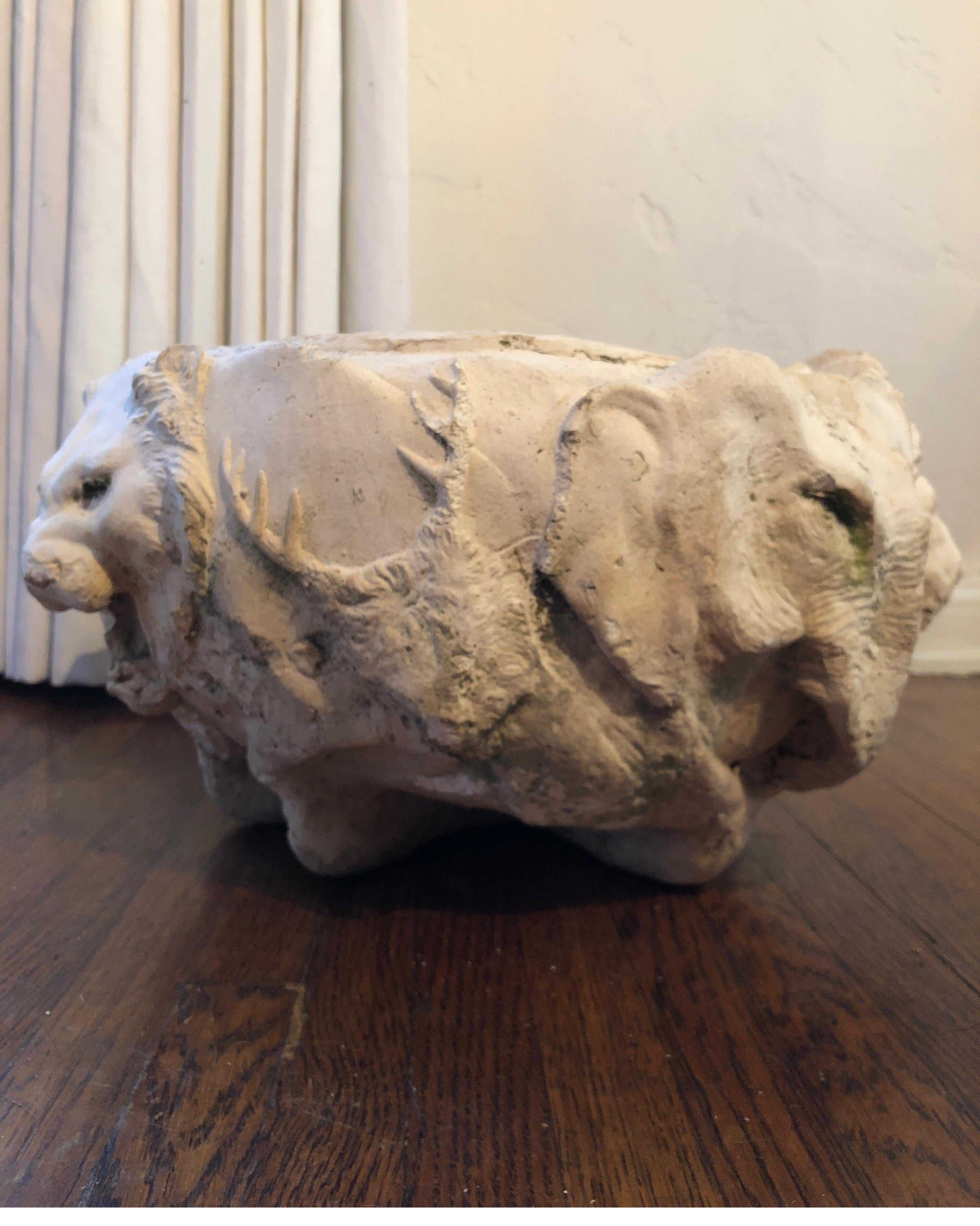 Italian Stone Garden Urn/Planter/Jardinière with Lion and Animal Faces ...