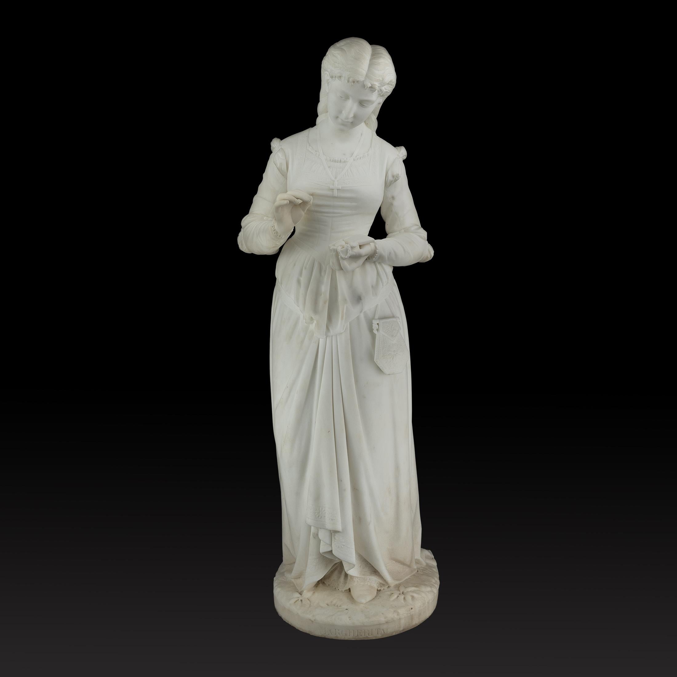 Italian White Marble Sculpture of a Young Lady, Ferdinando Andreini For ...