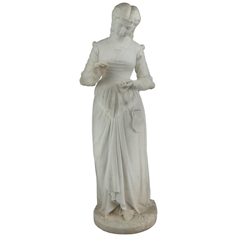 Italian White Marble Sculpture of a Young Lady, Ferdinando Andreini For ...