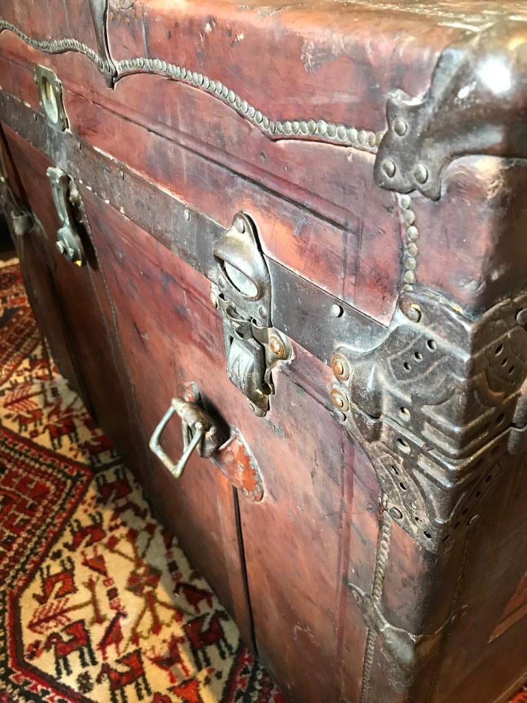 19th C. Large American All Leather Steamship Trunk with Dated Export ...