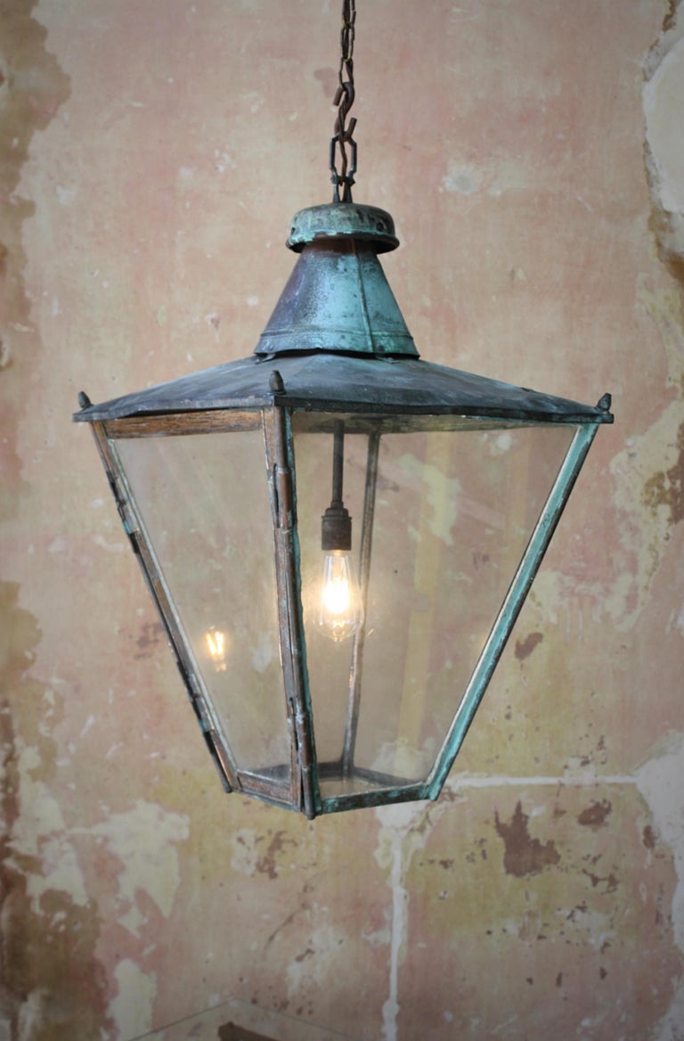 19th C Large Victorian English Sheet Copper and Glazed Lantern ...