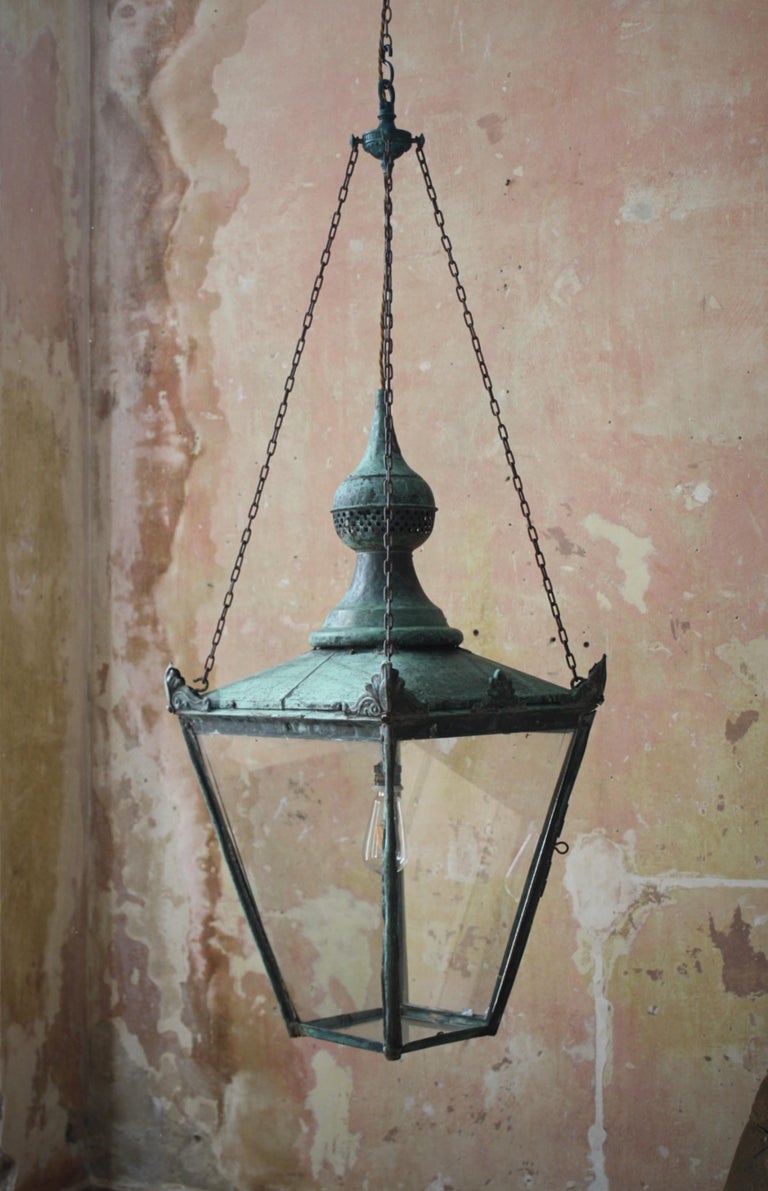 19th C Large Victorian English Sheet Copper and Glazed Lantern ...