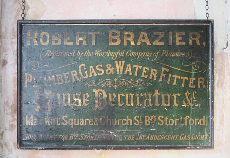 19th C Large Victorian Green and Gilt Trade Shop Sign "Robert Brazier ...