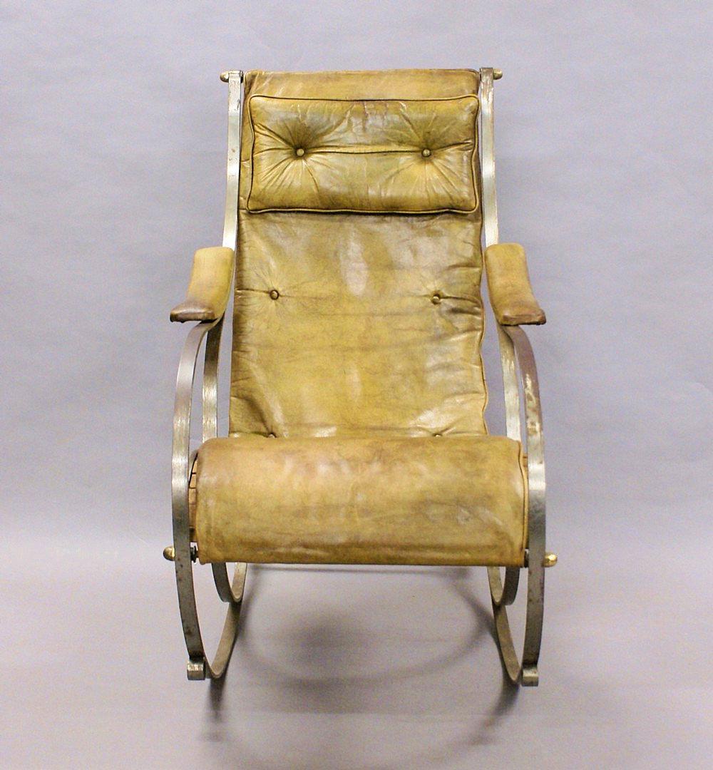 19th Century Leather Upholstered Metal Rocking Chair at 1stDibs ...