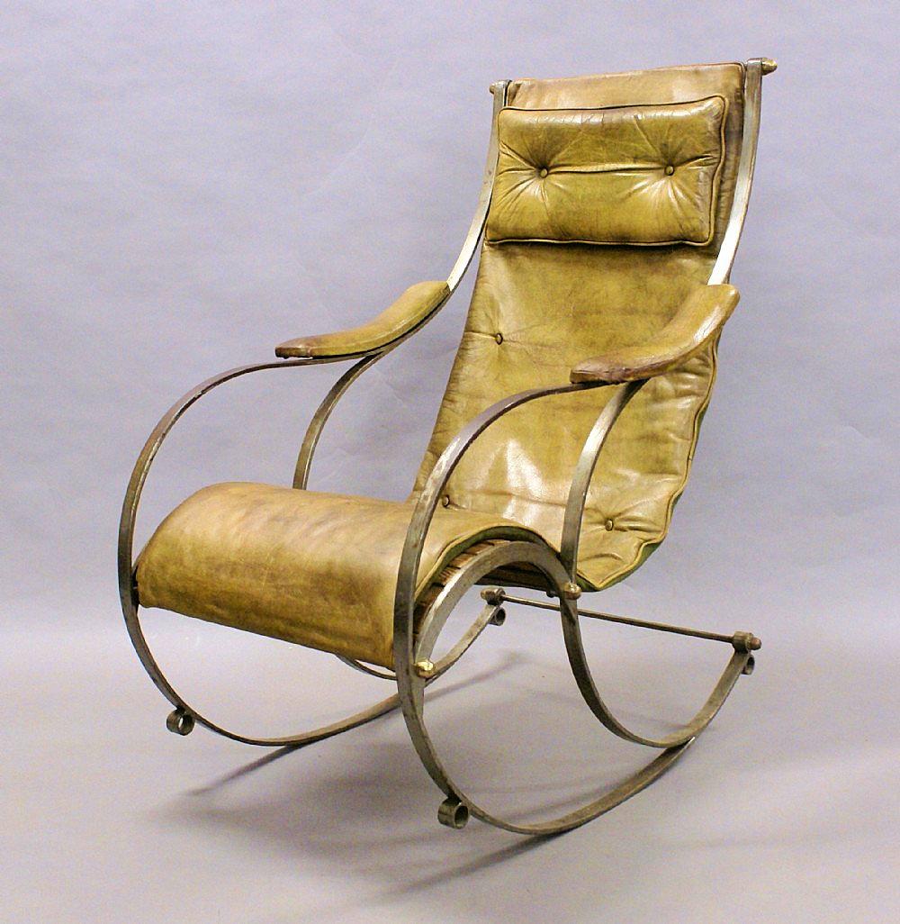 19th Century Leather Upholstered Metal Rocking Chair at 1stDibs ...