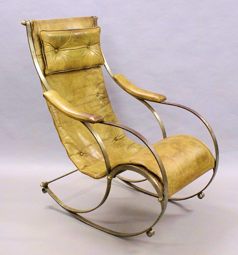 19th Century Leather Upholstered Metal Rocking Chair at 1stDibs ...
