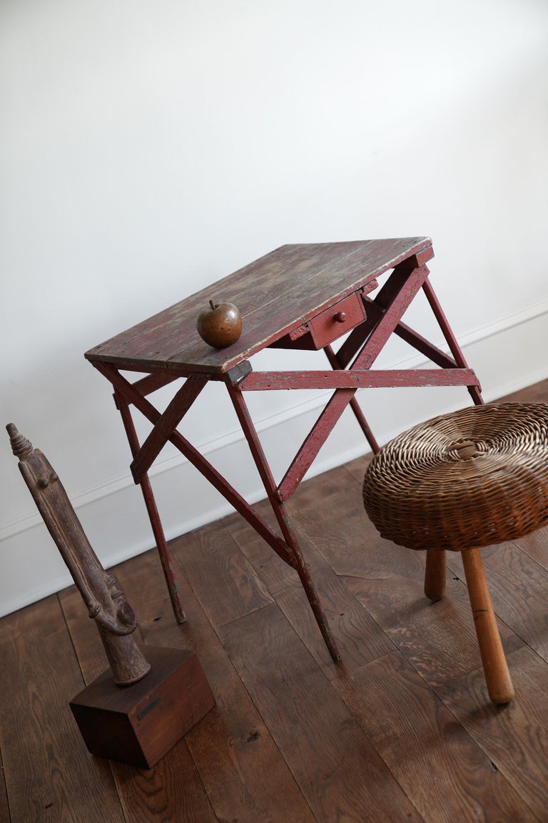 19th C Make-Do Folk Art Writing Table with Red Paint For Sale at 1stDibs