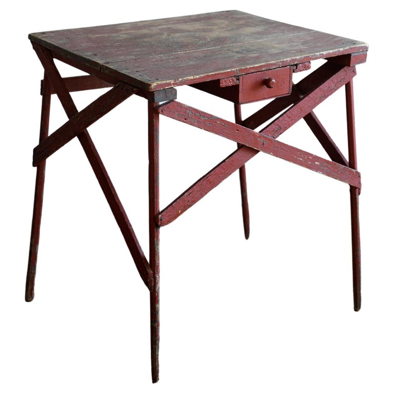 19th C Make-Do Folk Art Writing Table with Red Paint For Sale at 1stDibs