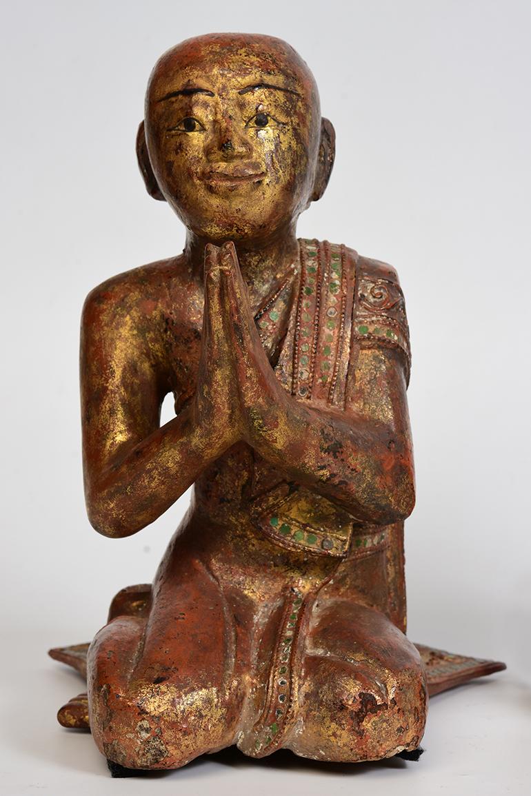 19th C., Mandalay, a Pair of Antique Burmese Wooden Seated Monks ...