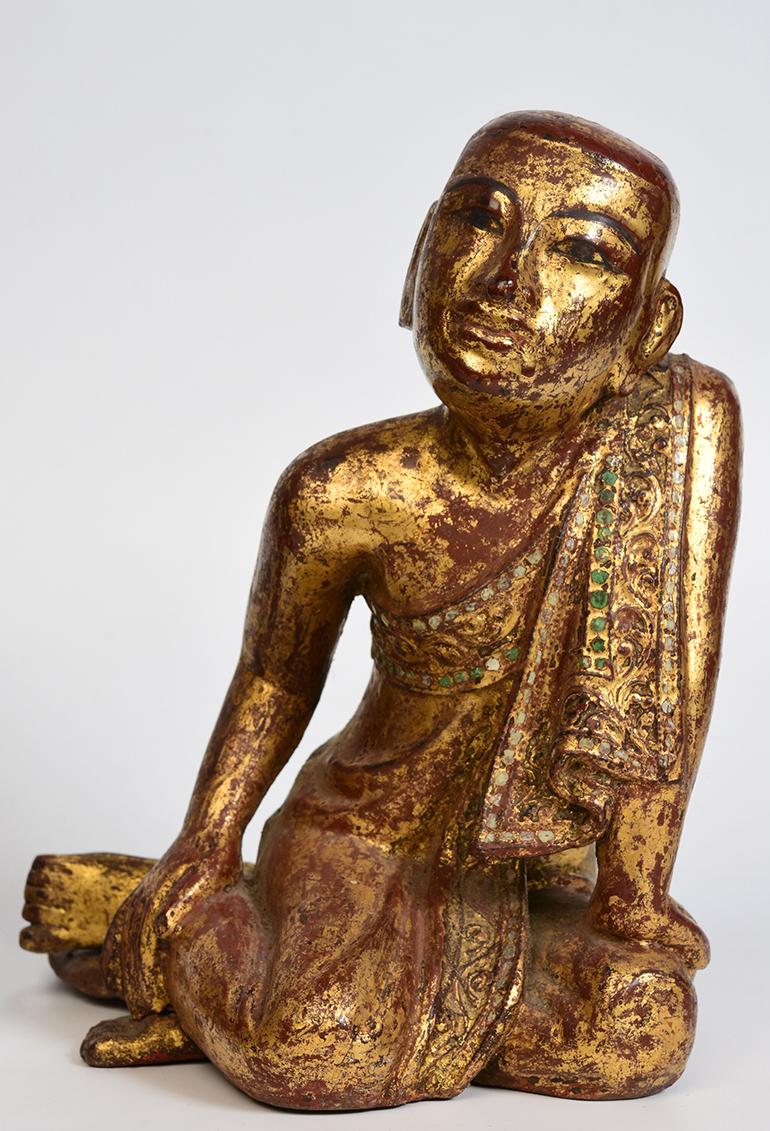 19th C., Mandalay, a Pair of Antique Burmese Wooden Seated Monks ...