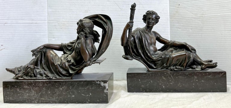 19th-C. Neo-Classical Style Bronze and Marble Reclining Male / Female ...