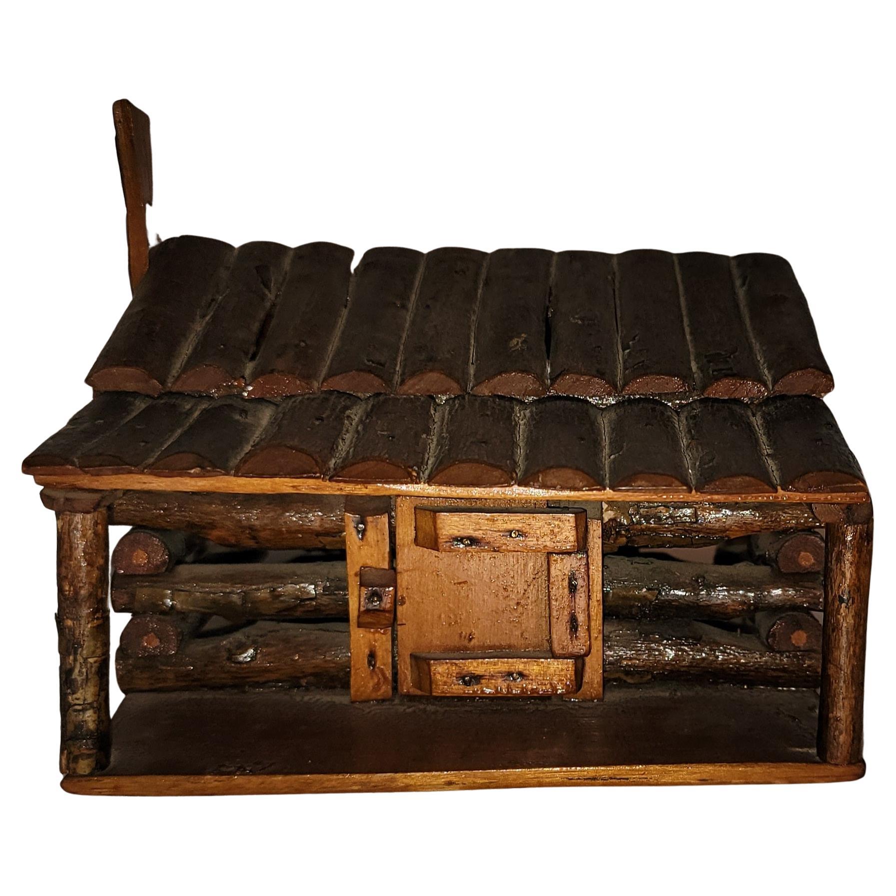 19th C. Old Hickory Miniature Log Cabin Playing Card Box For Sale at ...