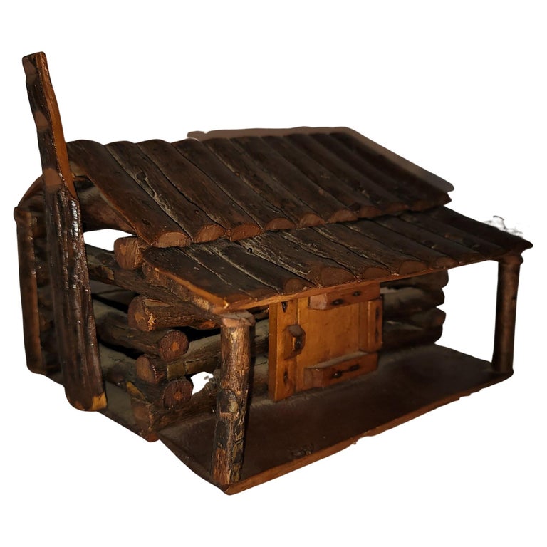 19th C. Old Hickory Miniature Log Cabin Playing Card Box For Sale at ...