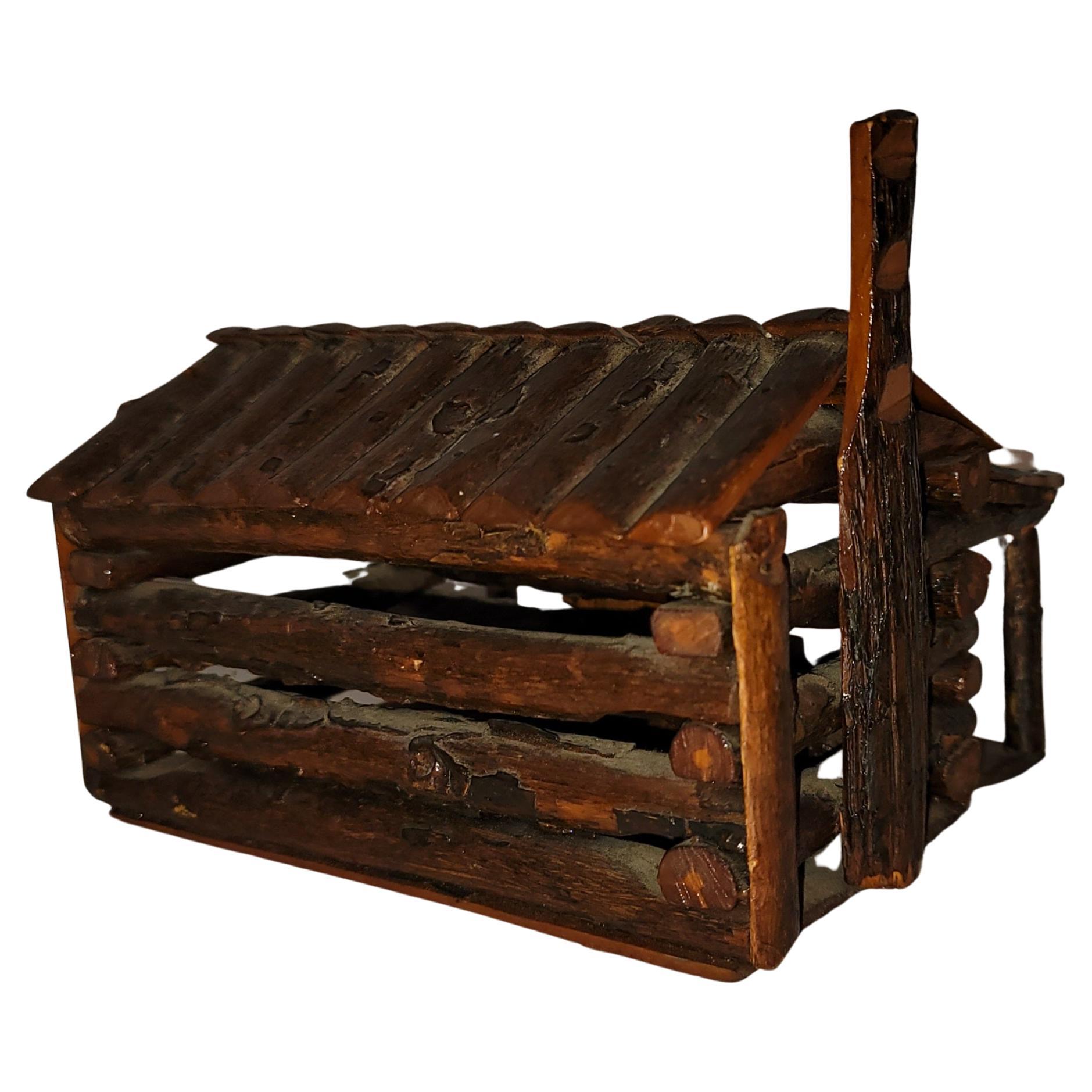 19th C. Old Hickory Miniature Log Cabin Playing Card Box For Sale at ...