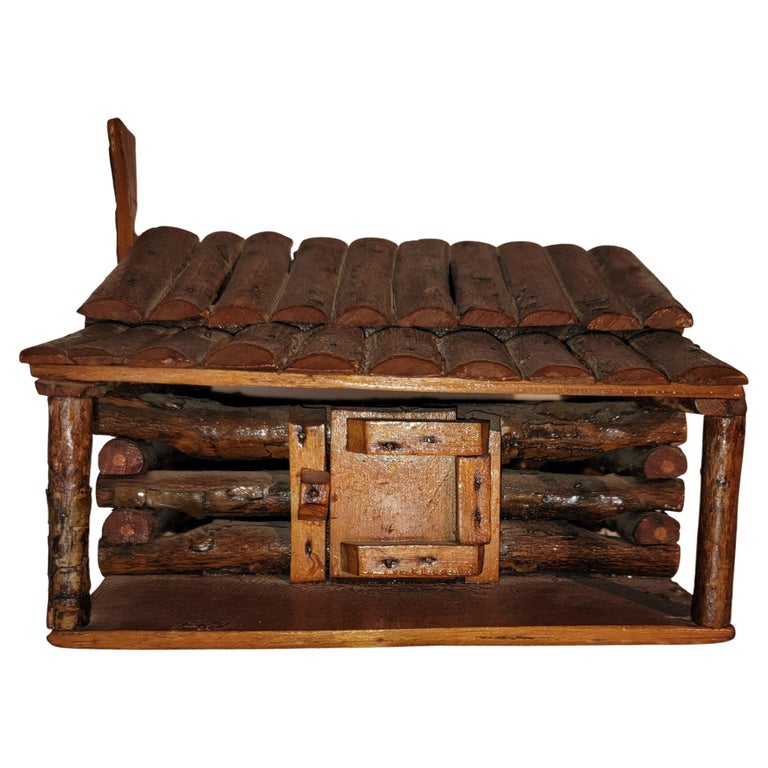 19th C. Old Hickory Miniature Log Cabin Playing Card Box For Sale at ...