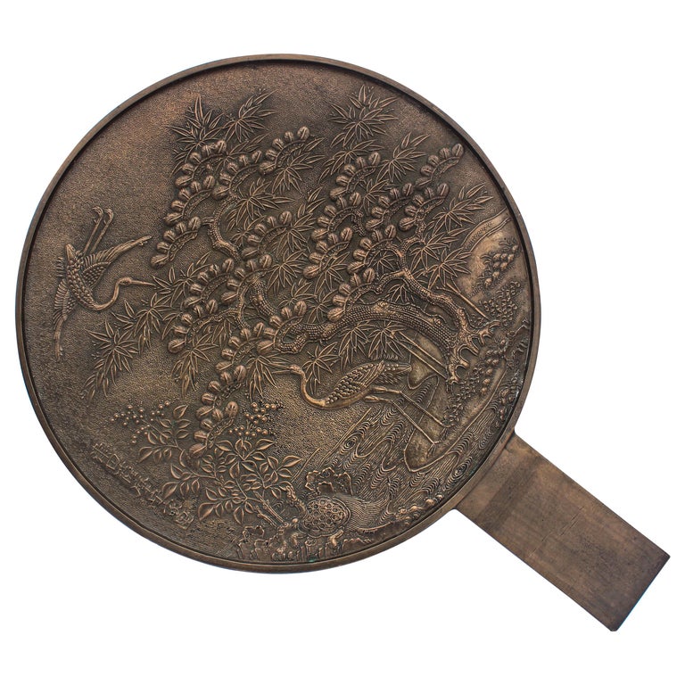 19th Century Oriental Bronze Japanese Kagami Handled Mirror For Sale at ...