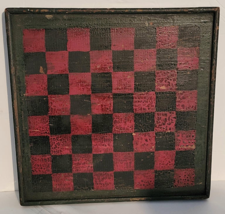 19th C Original Painted Checkerboard Game Board For Sale at 1stDibs