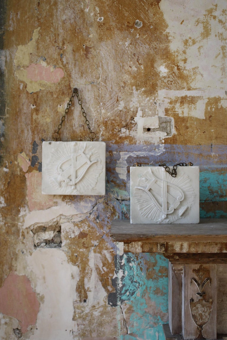 19th C Pair Carved Marble Lyres Rococo Architectural Elements Grand ...
