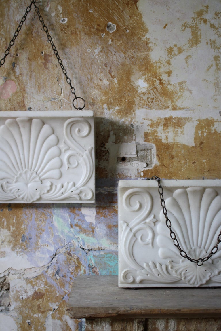 19th C Pair Carved Marble Scallop Rococo Architectural Element Corbels ...