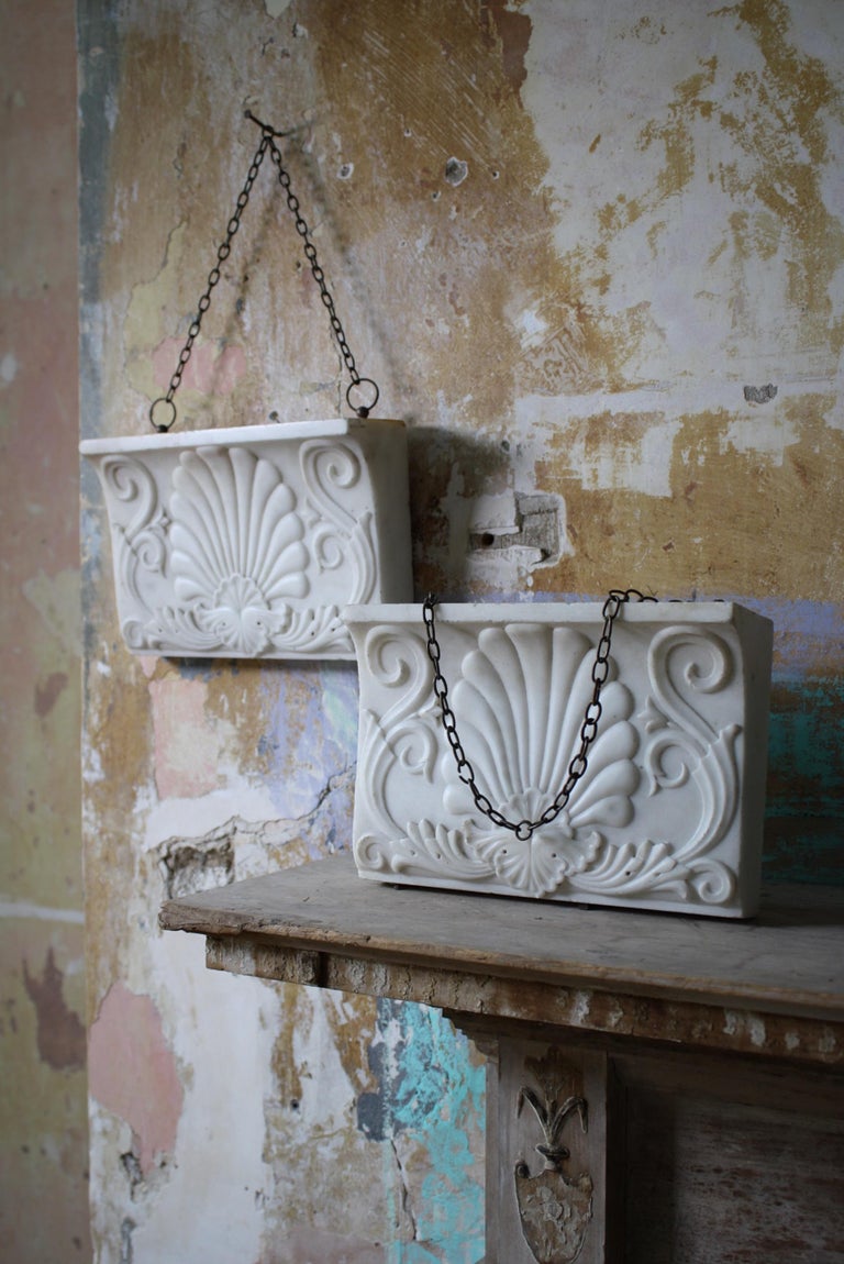 19th C Pair Carved Marble Scallop Rococo Architectural Element Corbels ...