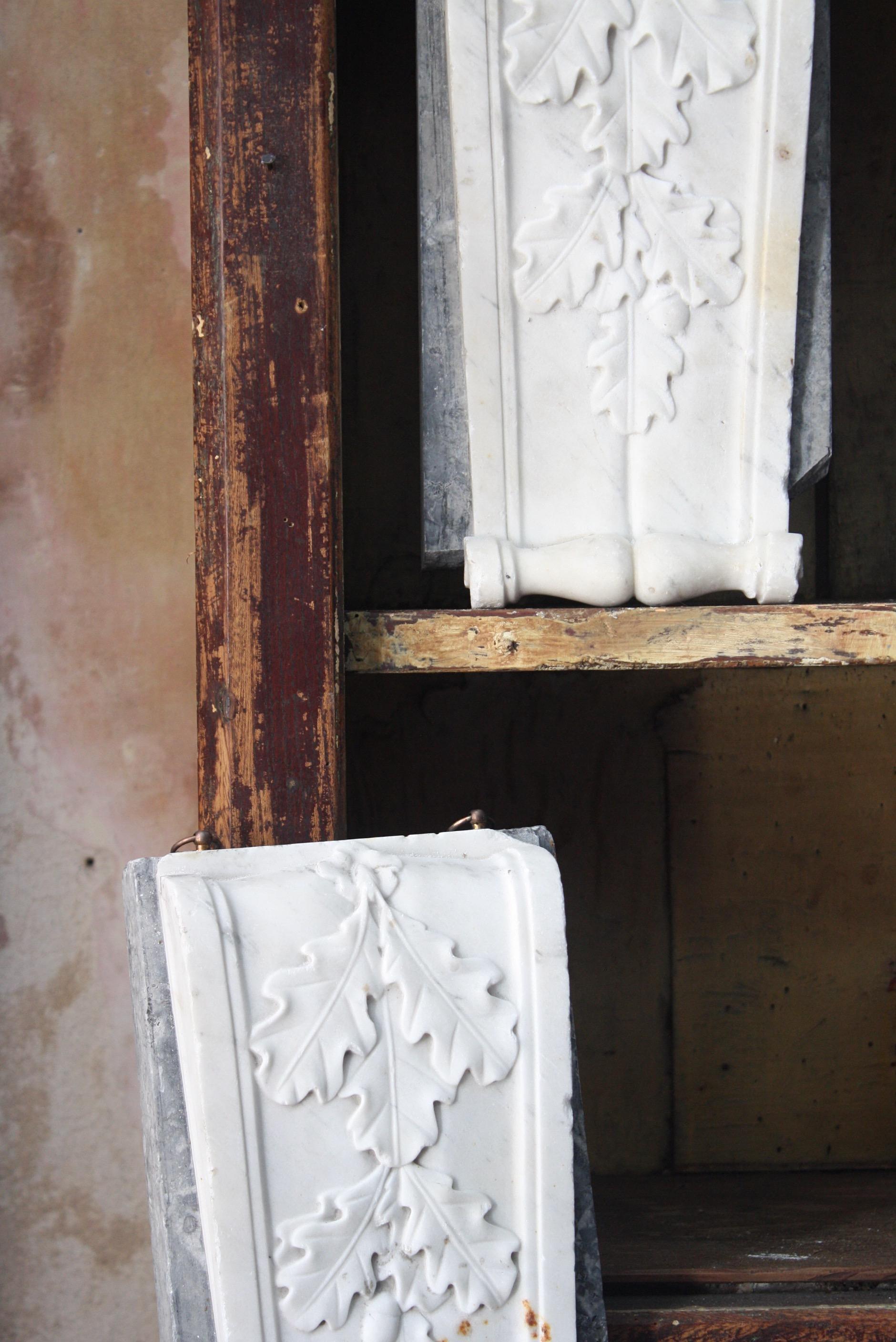 19th C Pair of Carved Marble Organic Decorative Rococo Architectural ...