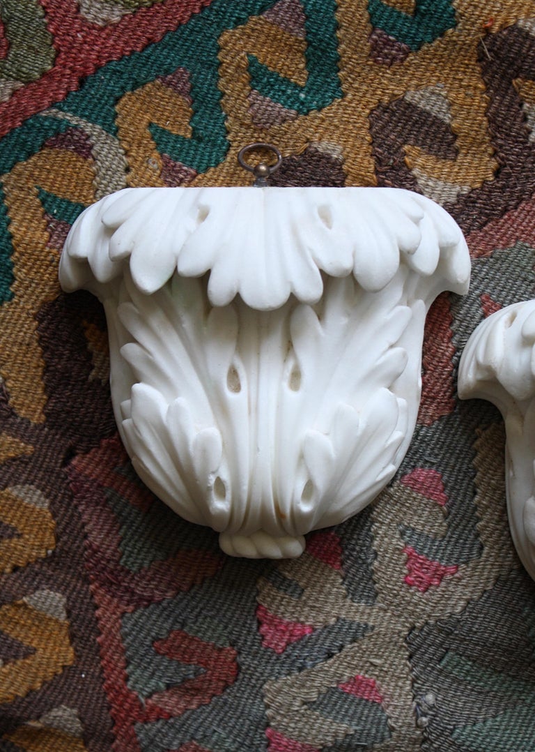 19th C Pair of Carved Marble Organic Decorative Rococo Architectural ...
