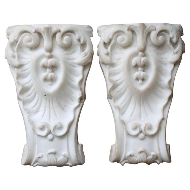 19th C Pair of Carved Marble Organic Decorative Rococo Architectural ...