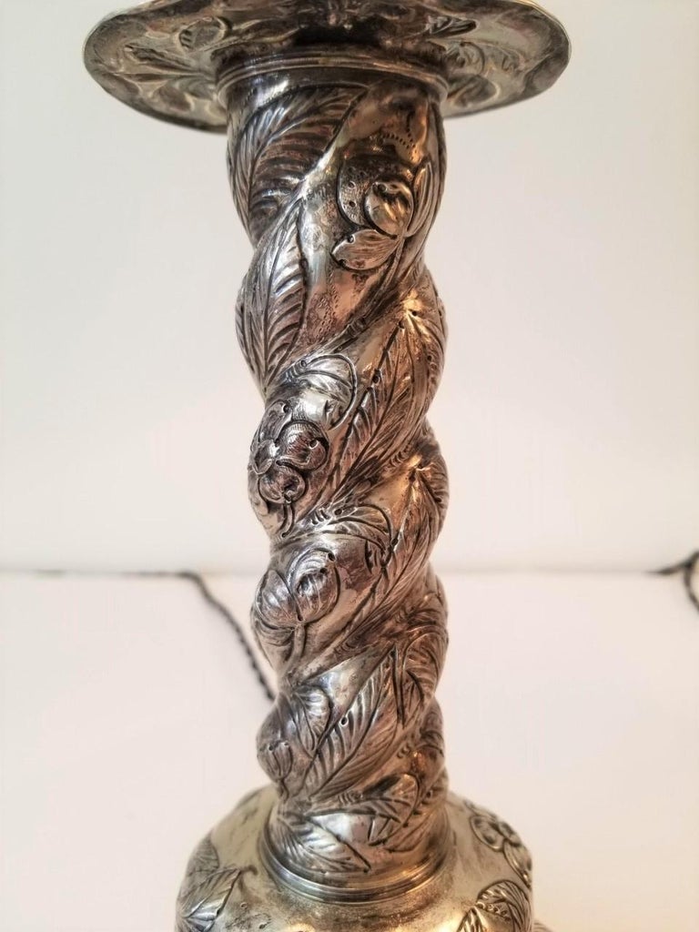 19th Century Pair of Dutch Baroque Silver Repoussé Candlestick Lamps at ...