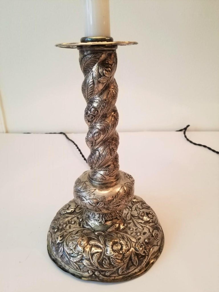 19th Century Pair of Dutch Baroque Silver Repoussé Candlestick Lamps at ...
