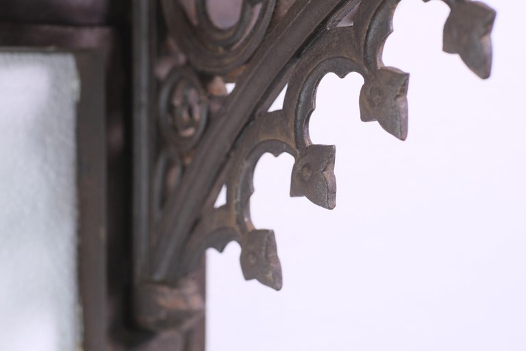 19th C. Pair of Gothic Cast Iron Wall Sconces with Flame Shades For ...