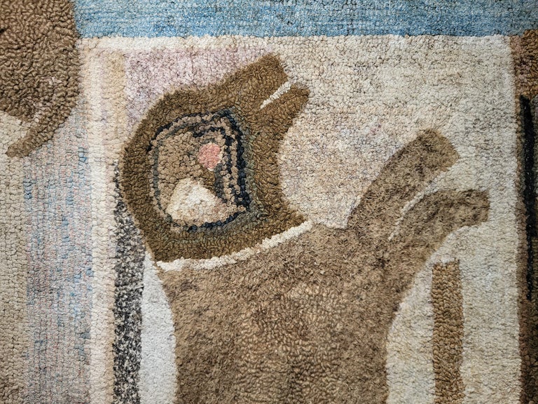 19th C Pictorial Dog and Cat Hand Hooked Rug For Sale at 1stDibs